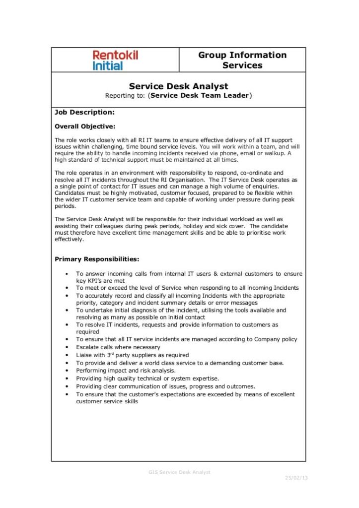 Service Desk Analyst Job Responsibilities – Job Responsibilities