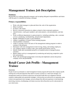 Trainee Job Responsibilities – Job Responsibilities