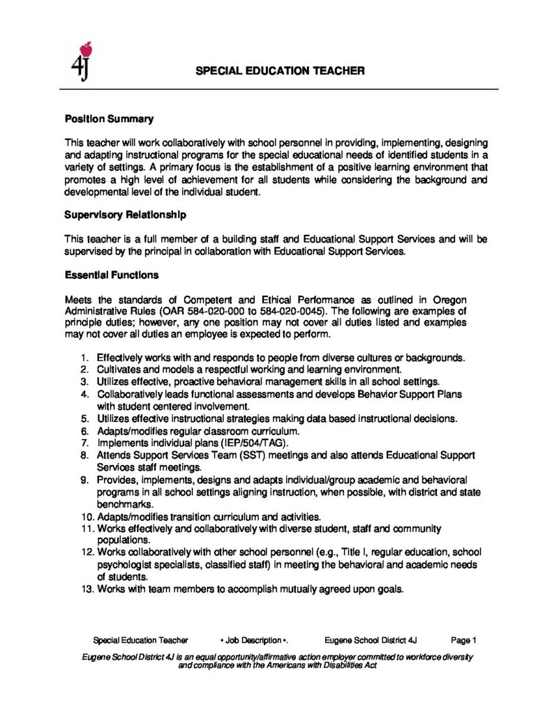 Special Education Teacher Job Responsibilities – Job Responsibilities