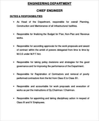 Chief Engineer Job Responsibilities – Job Responsibilities