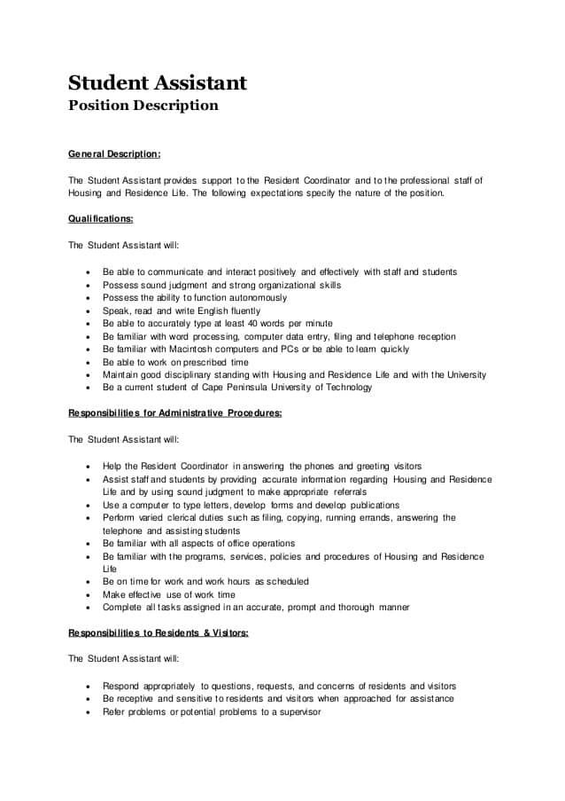 Student Job Responsibilities Job Responsibilities