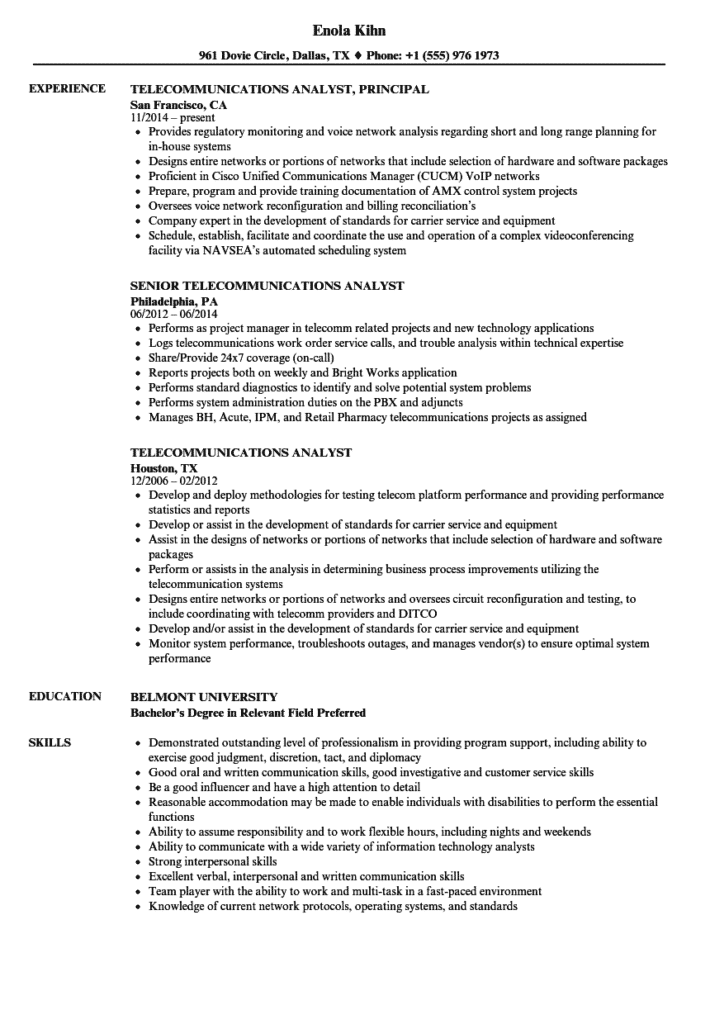Telecommunications Analyst Job Responsibilities – Job Responsibilities