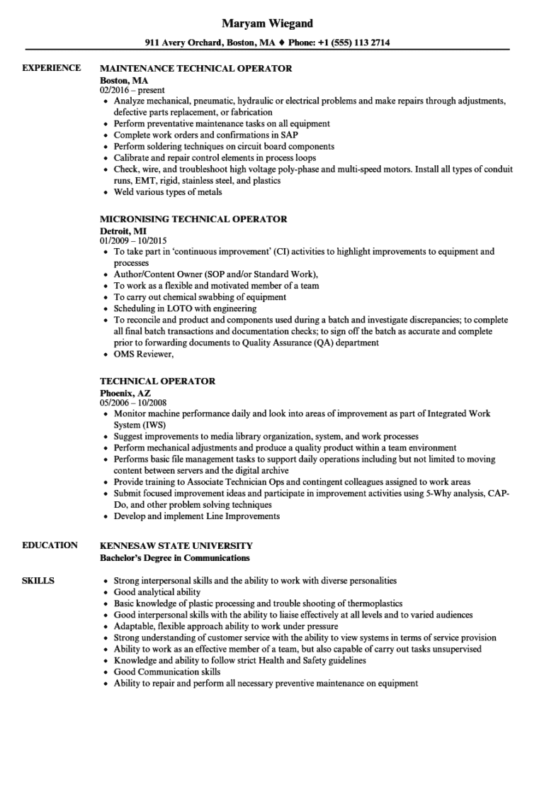 Technical Operator Job Responsibilities – Job Responsibilities