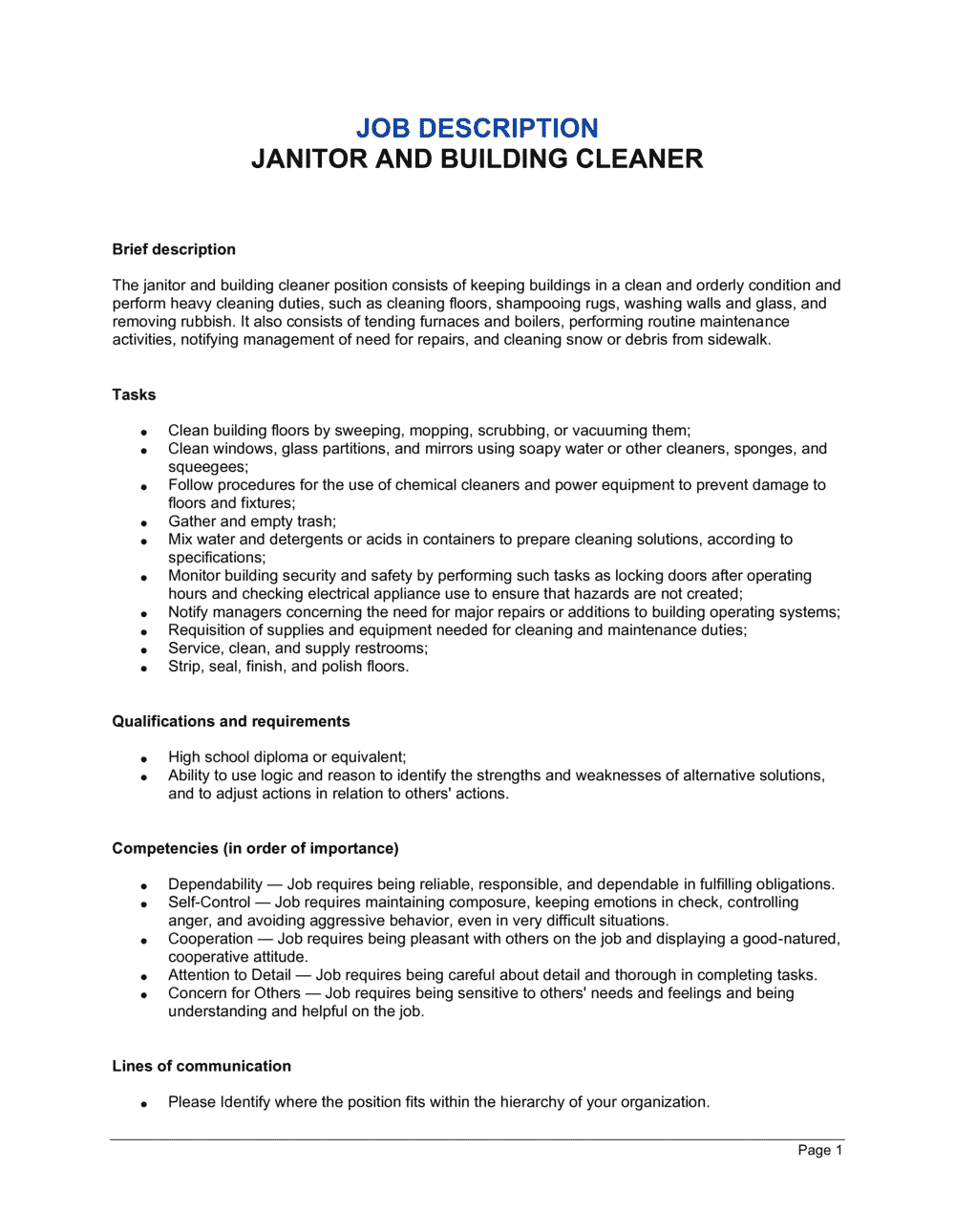 Cleaner Job Responsibilities Job Responsibilities