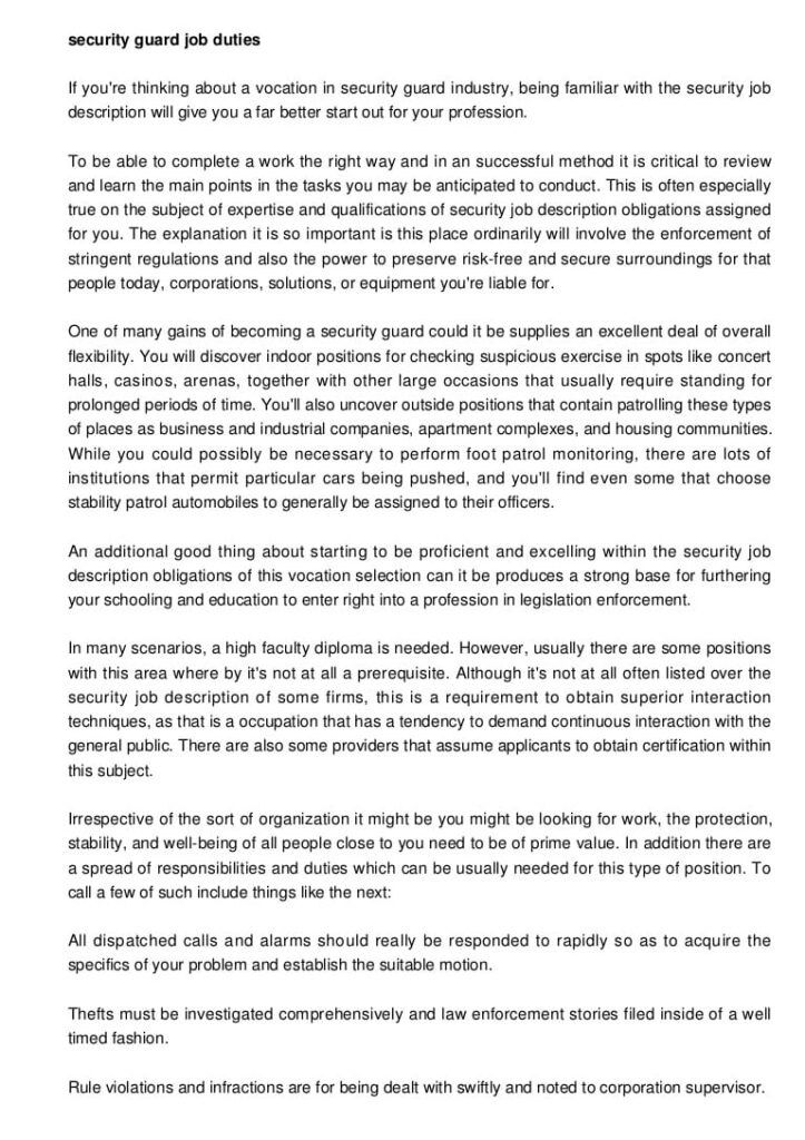 Security Job Responsibilities – Job Responsibilities